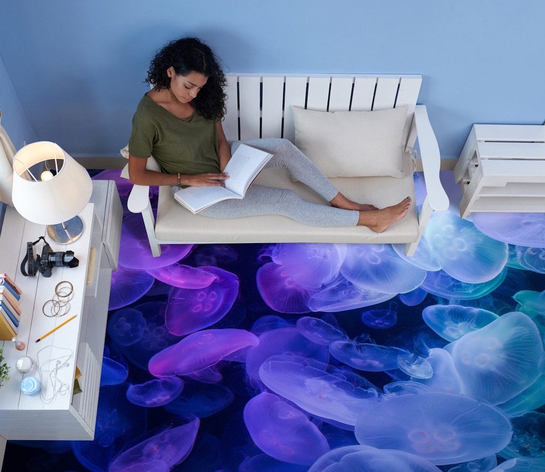 3D Purple Jellyfish 3131 Floor Wallpaper Murals Self-adhesive Removable ...