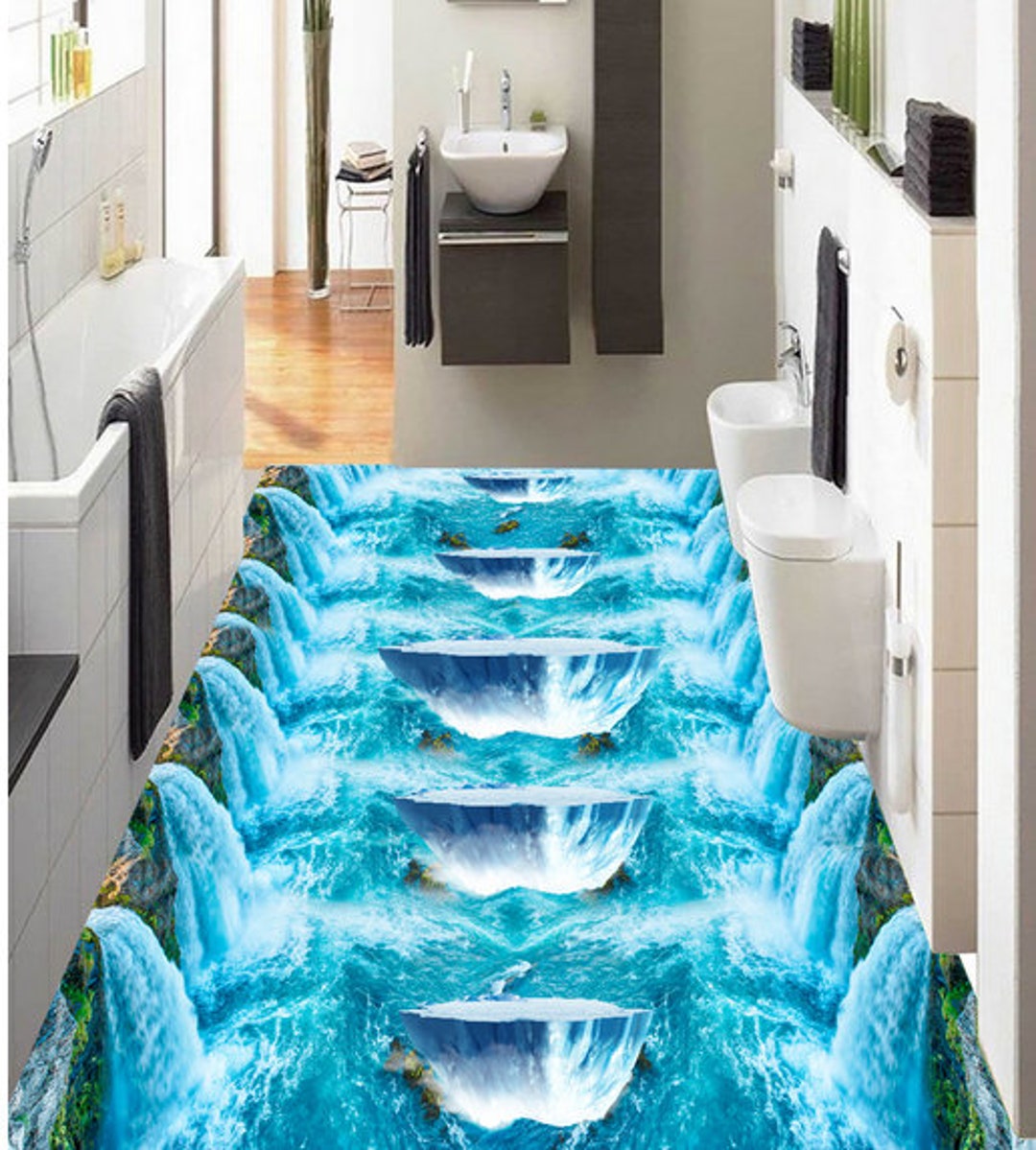 3D Blue Waterfall 0700 Floor Wallpaper Murals Self-adhesive Removable ...