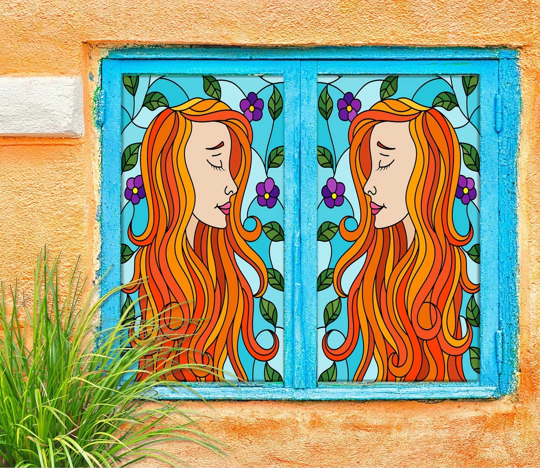 3D Long Curly Hair W5140 Window Film Print Sticker Cling Stained Glass ...