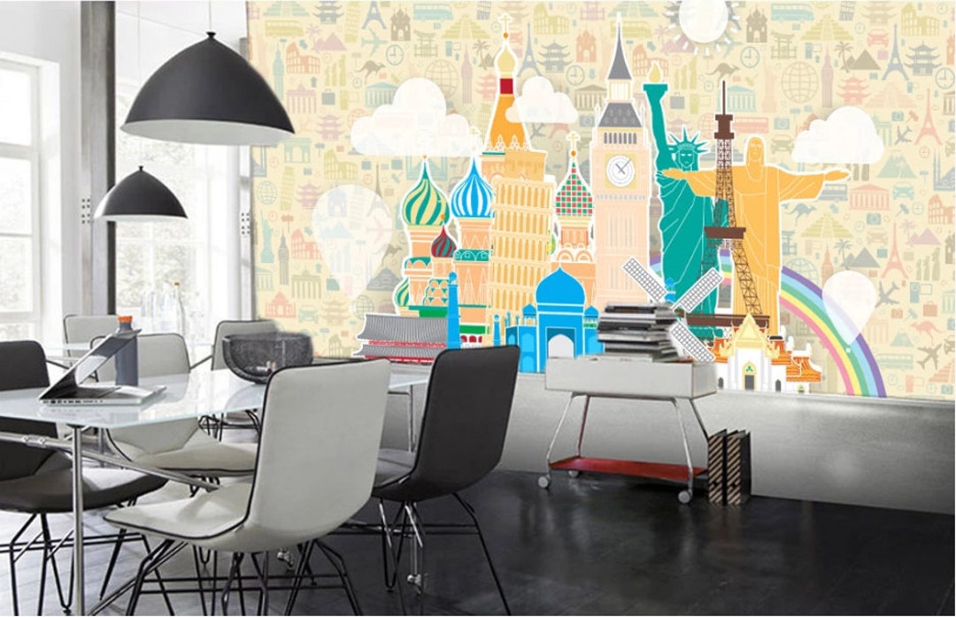 Cartoon Building A106 Wallpaper Mural Self Adhesive Peel and Stick Wall ...