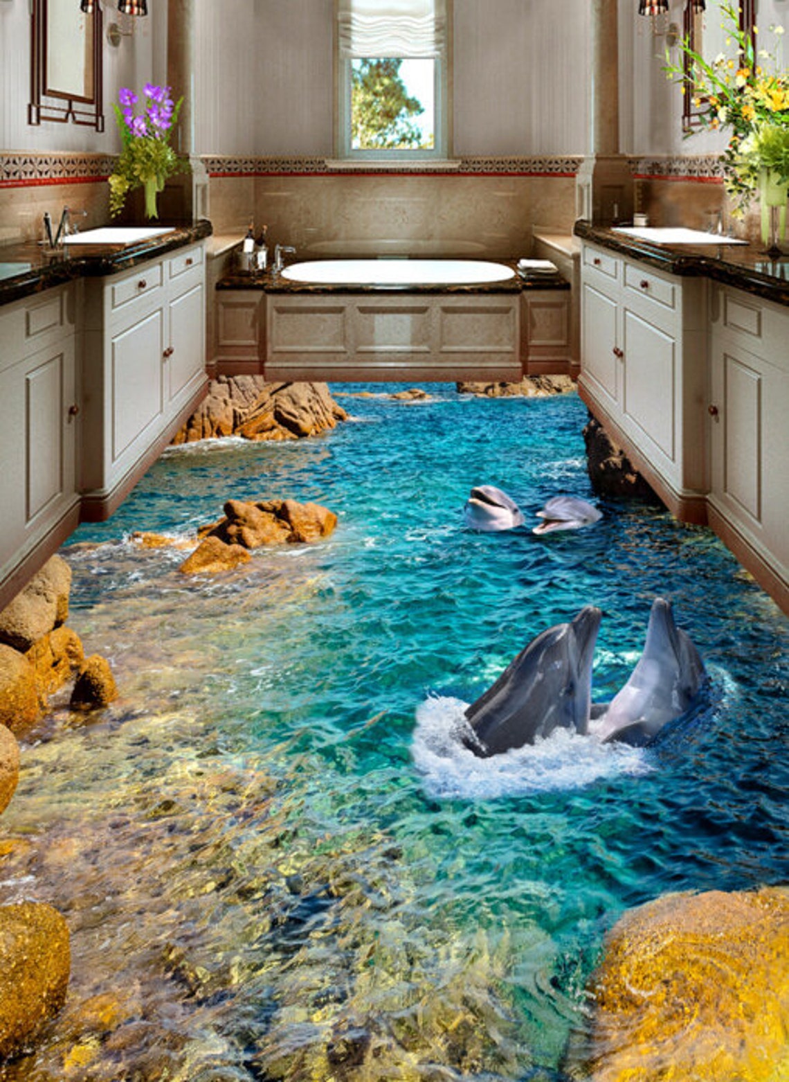 3D Dolphin Stone Sea 0468 Floor Wallpaper Murals Self-adhesive - Etsy