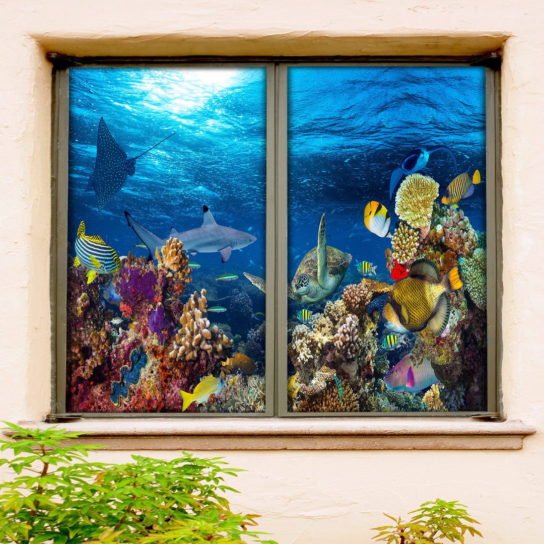 3D Ocean Coral W5124 Window Film Print Sticker Cling Stained Glass Xmas ...