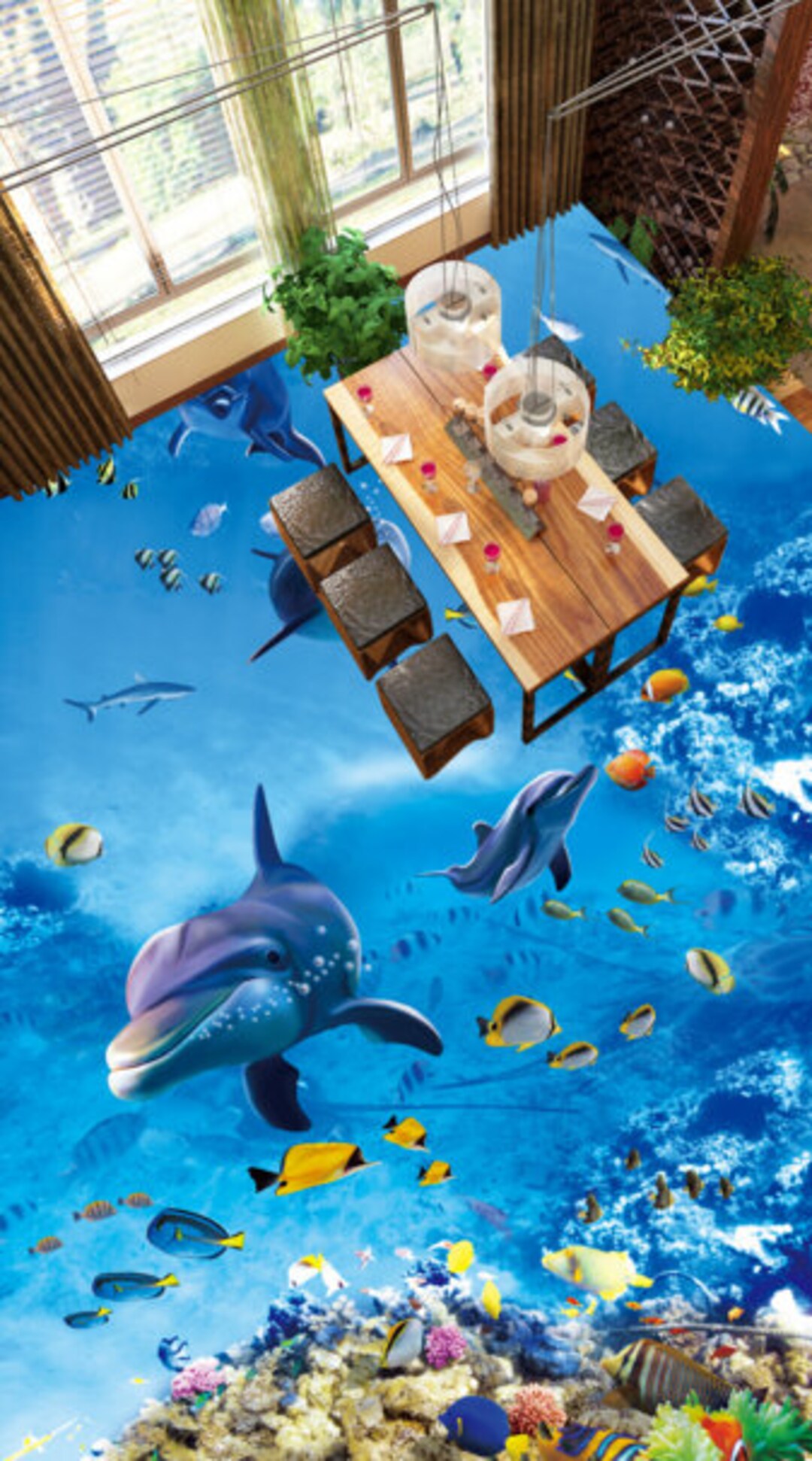 3D Dolphin Fish 0571 Floor Wallpaper Murals Self-adhesive Removable ...