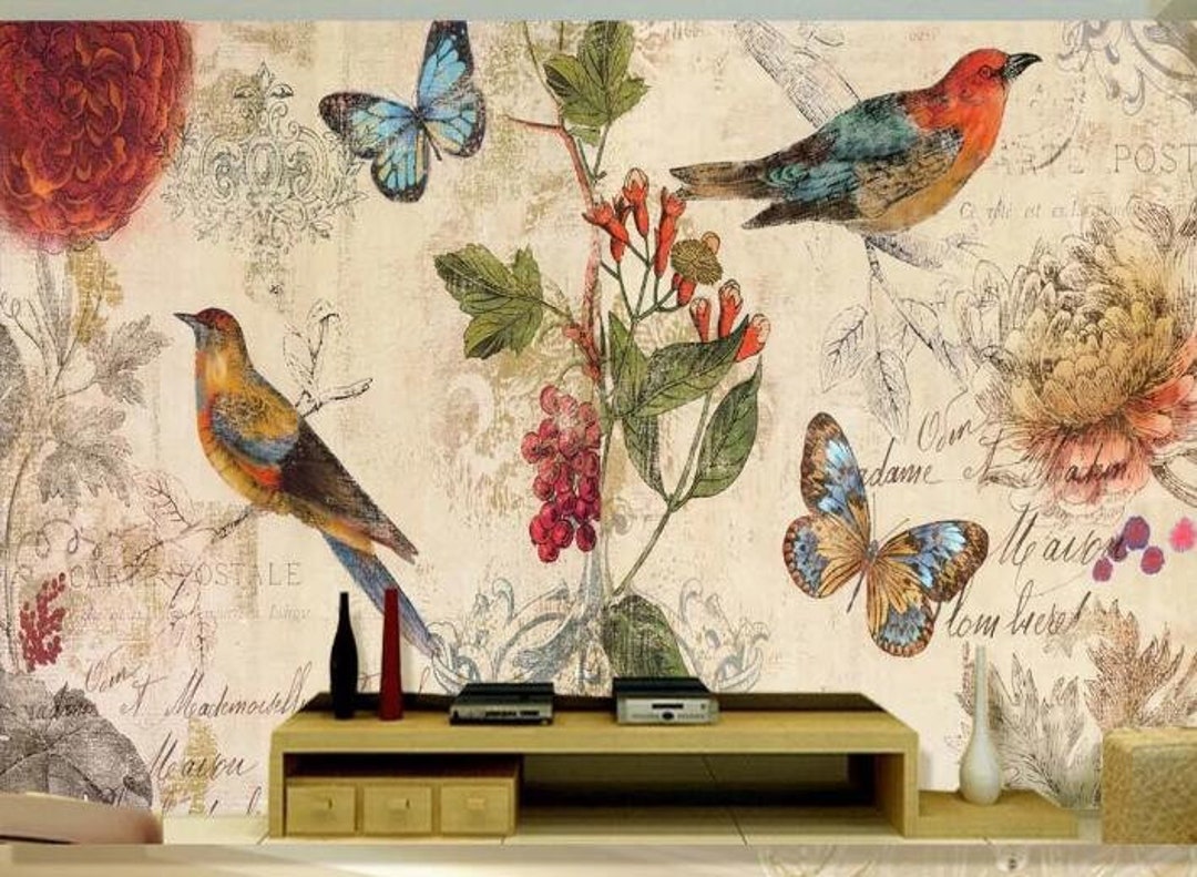 Bird Butterfly A019 Wallpaper Mural Self Adhesive Peel and Stick Wall ...