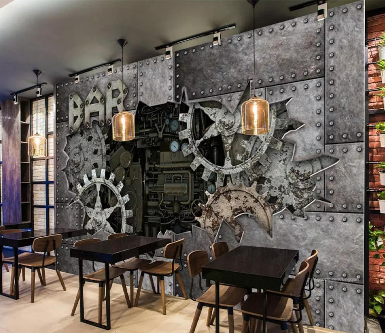 Black Iron Gear 2452 Wallpaper Mural Self Adhesive Peel and Stick Wall ...