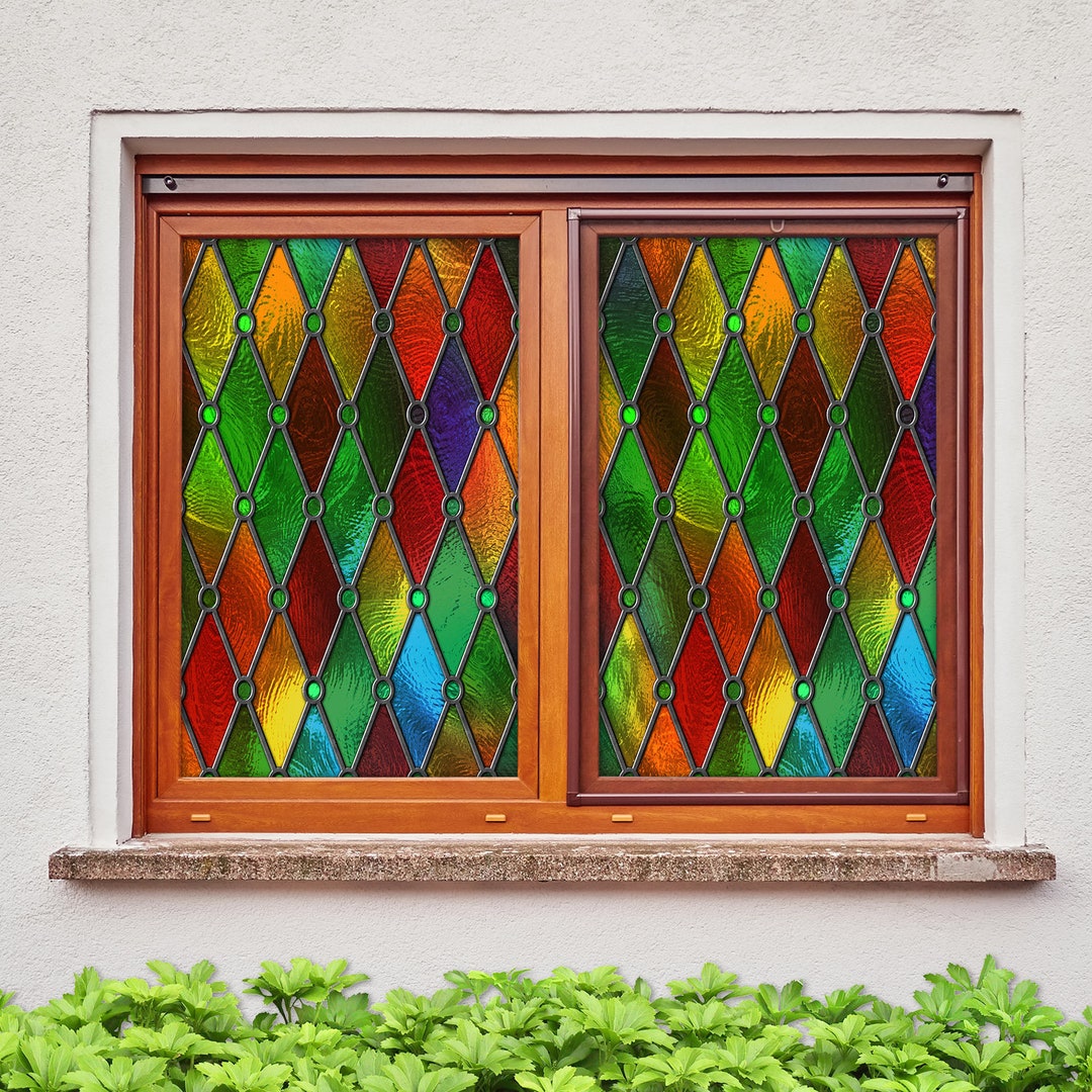 3D Retro Colors W1229 Window Film Print Sticker Cling Stained Glass ...
