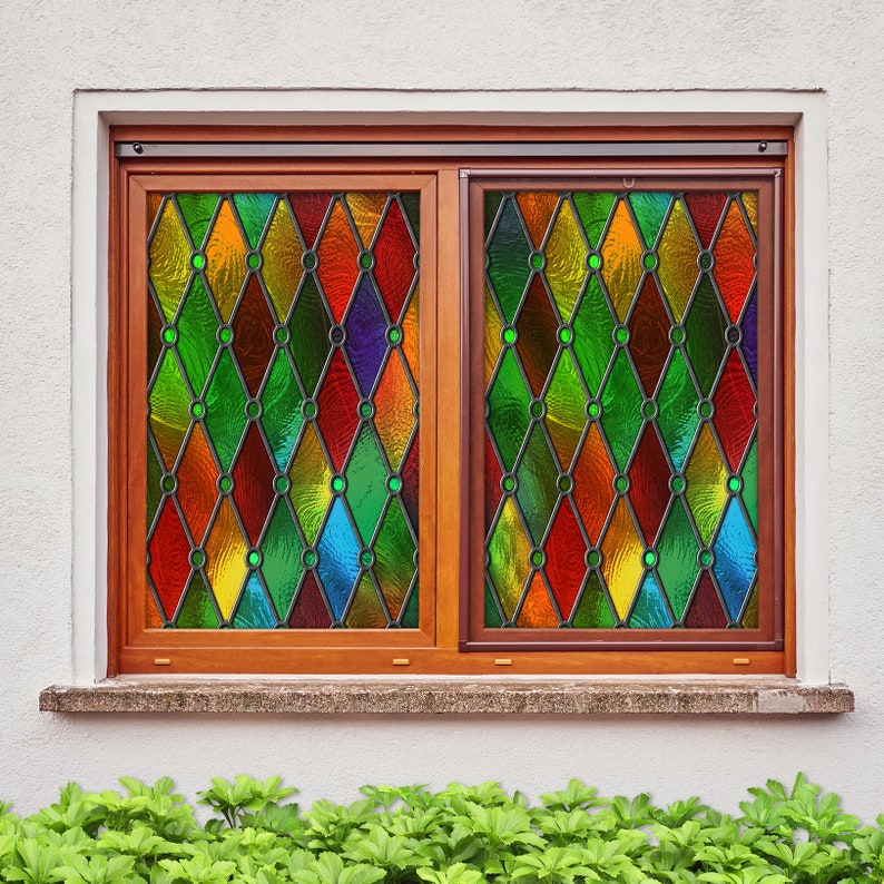 3D Retro Colors W1229 Window Film Print Sticker Cling Stained Glass ...