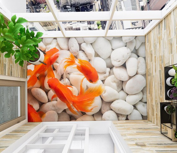 3D Playful Goldfish 7949 Floor Wallpaper Murals Self-adhesive - Etsy