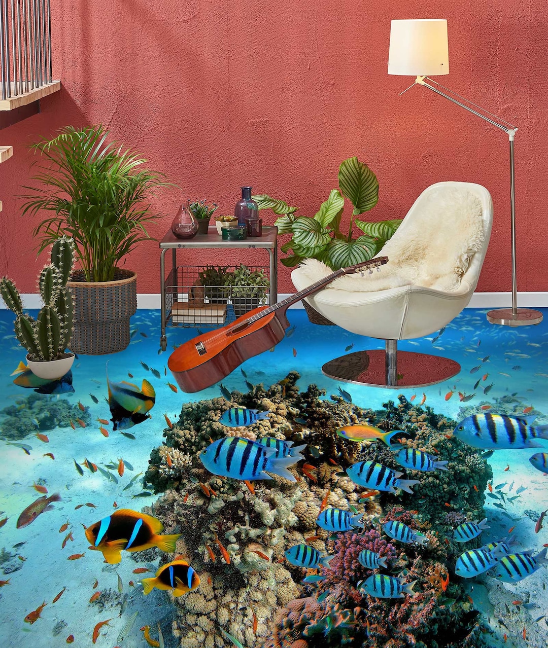 3D Ocean Blue Fish 1205 Floor Wallpaper Murals Self-adhesive Removable ...