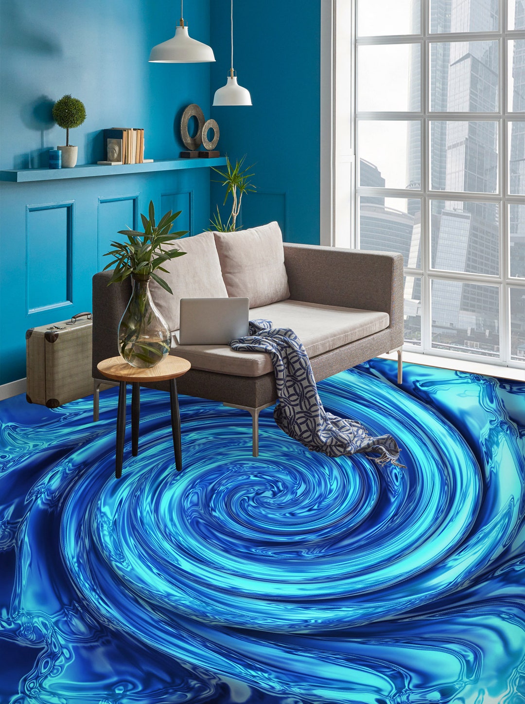 3D Blue Vortex 1765 Floor Wallpaper Murals Self-adhesive Removable ...