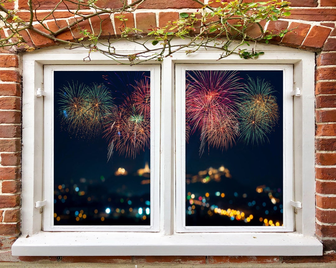 3D Splendid Fireworks W7706 Window Film Print Sticker Cling Stained ...