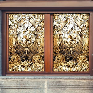 3D Brown Pattern W1253 Window Film Print Sticker Cling Stained Glass ...