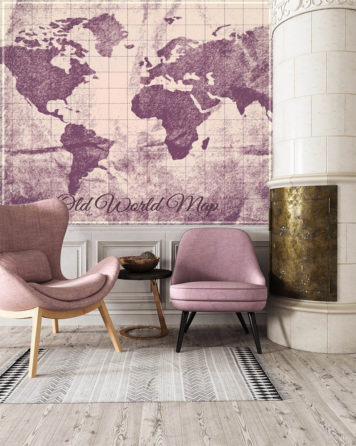 Pink World Map 060 Wallpaper Mural Self Adhesive Peel and | Etsy