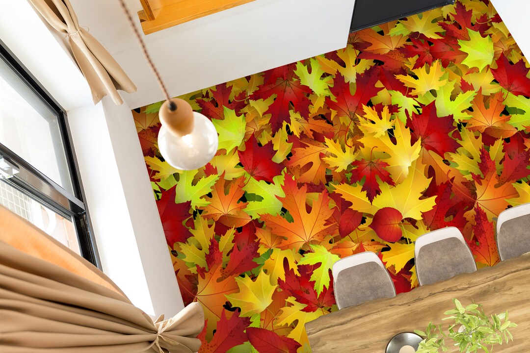 3D Red Maple Leaf 1827 Floor Wallpaper Murals Self-adhesive Removable ...