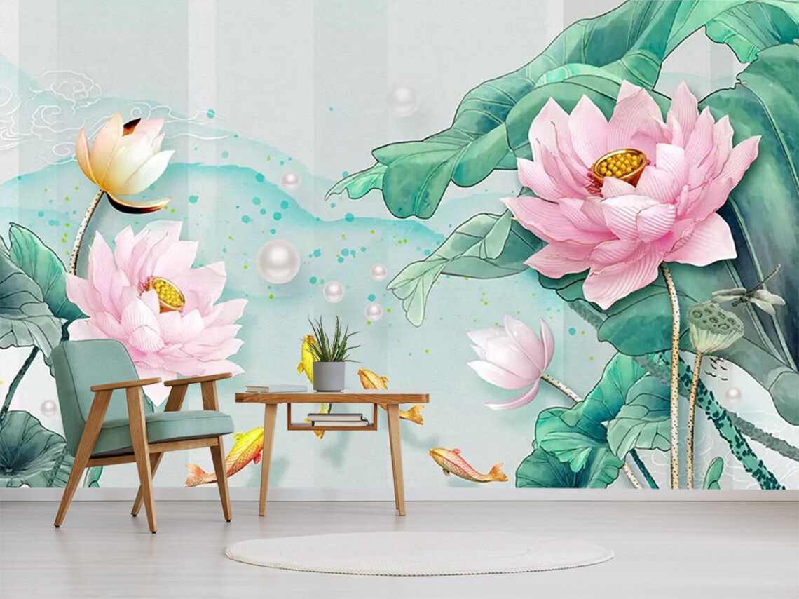 Goldfish Lotus 2530 Wallpaper Mural Self Adhesive Peel and - Etsy