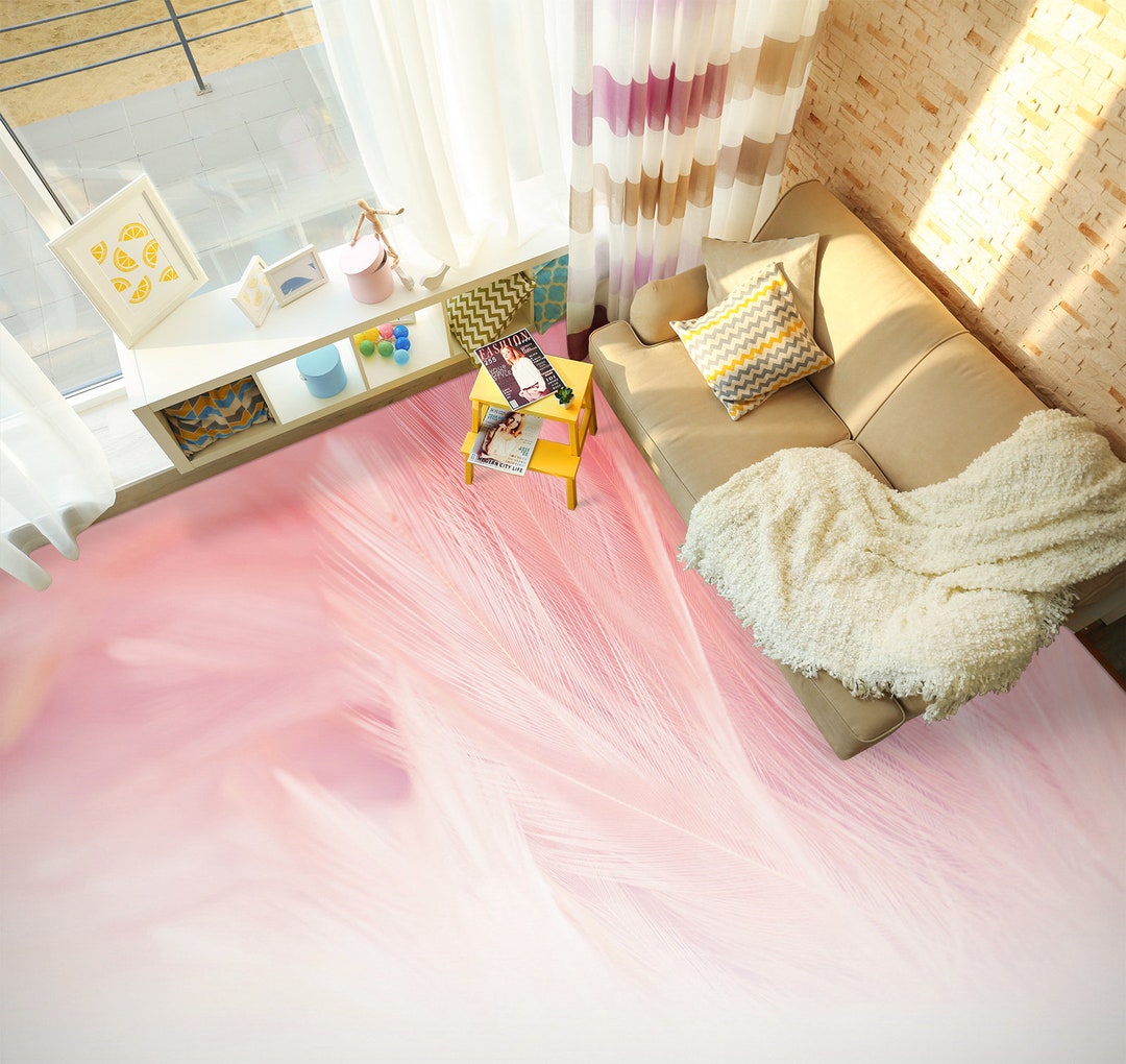 3D Pink Feather 2194 Floor Wallpaper Murals Self-adhesive Removable ...