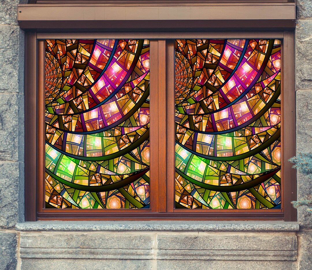 3D Rotate Pattern W7701 Window Film Print Sticker Cling Stained Glass ...