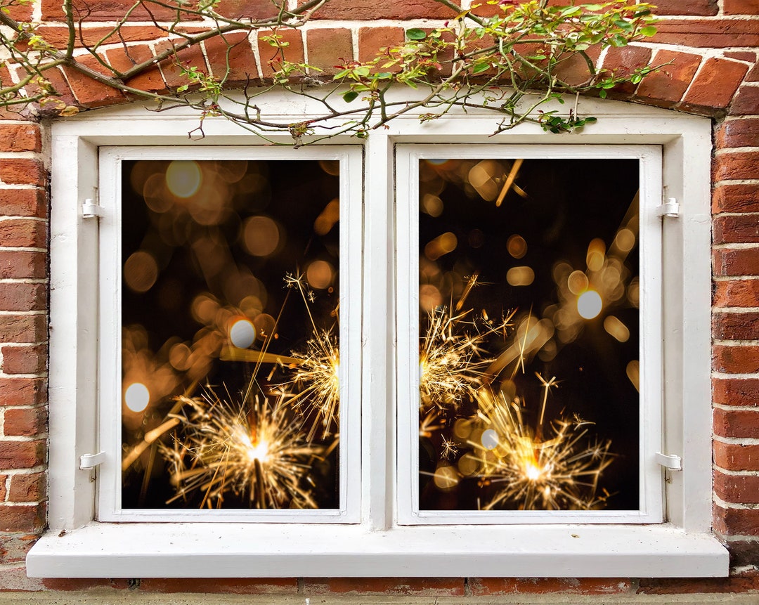3D Golden Firework W2246 Window Film Print Sticker Cling Stained Glass ...