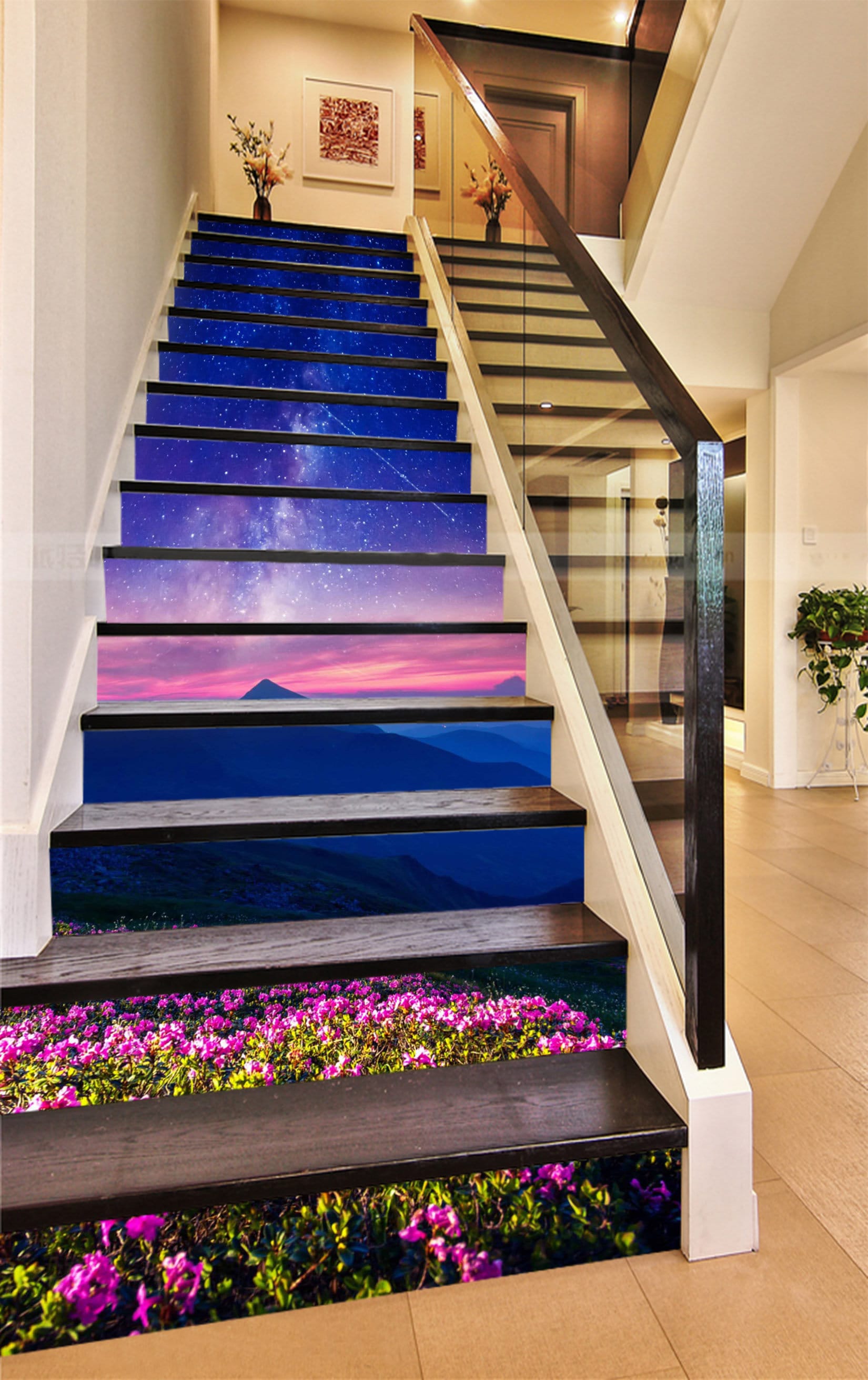 3D Purple Starry Sky S129 Pattern Tile Marble Stair Risers Decoration ...