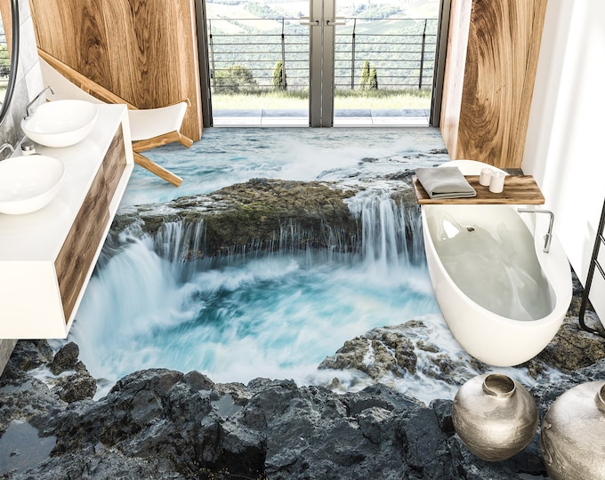 3D Blue Waterfall Design JJ7169FF Floor Wallpaper Murals Self-adhesive ...