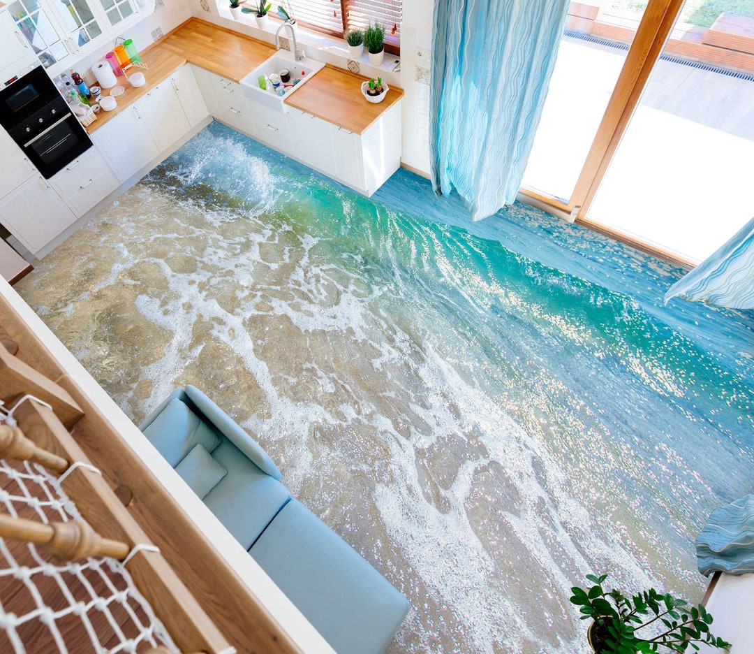 3D Refreshing Sea 3030 Floor Wallpaper Murals Self-adhesive Removable ...