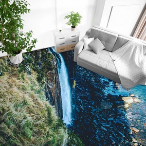 3D Cliff Waterfall 8876 Floor Wallpaper Murals Self-adhesive Removable ...