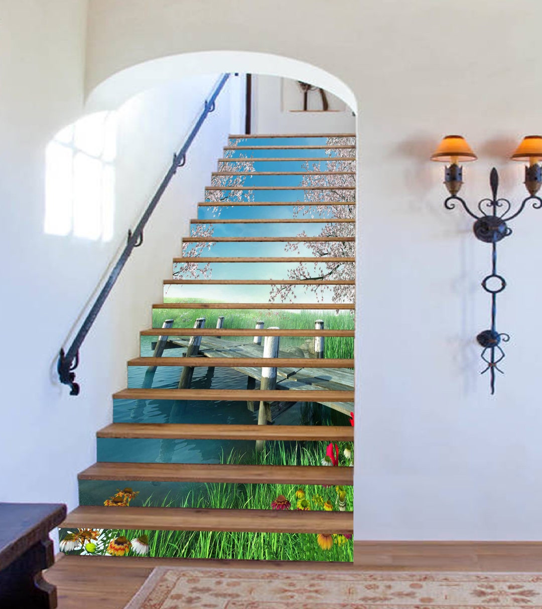 3D Beautiful Pier S2031 Pattern Tile Marble Stair Risers Decoration ...