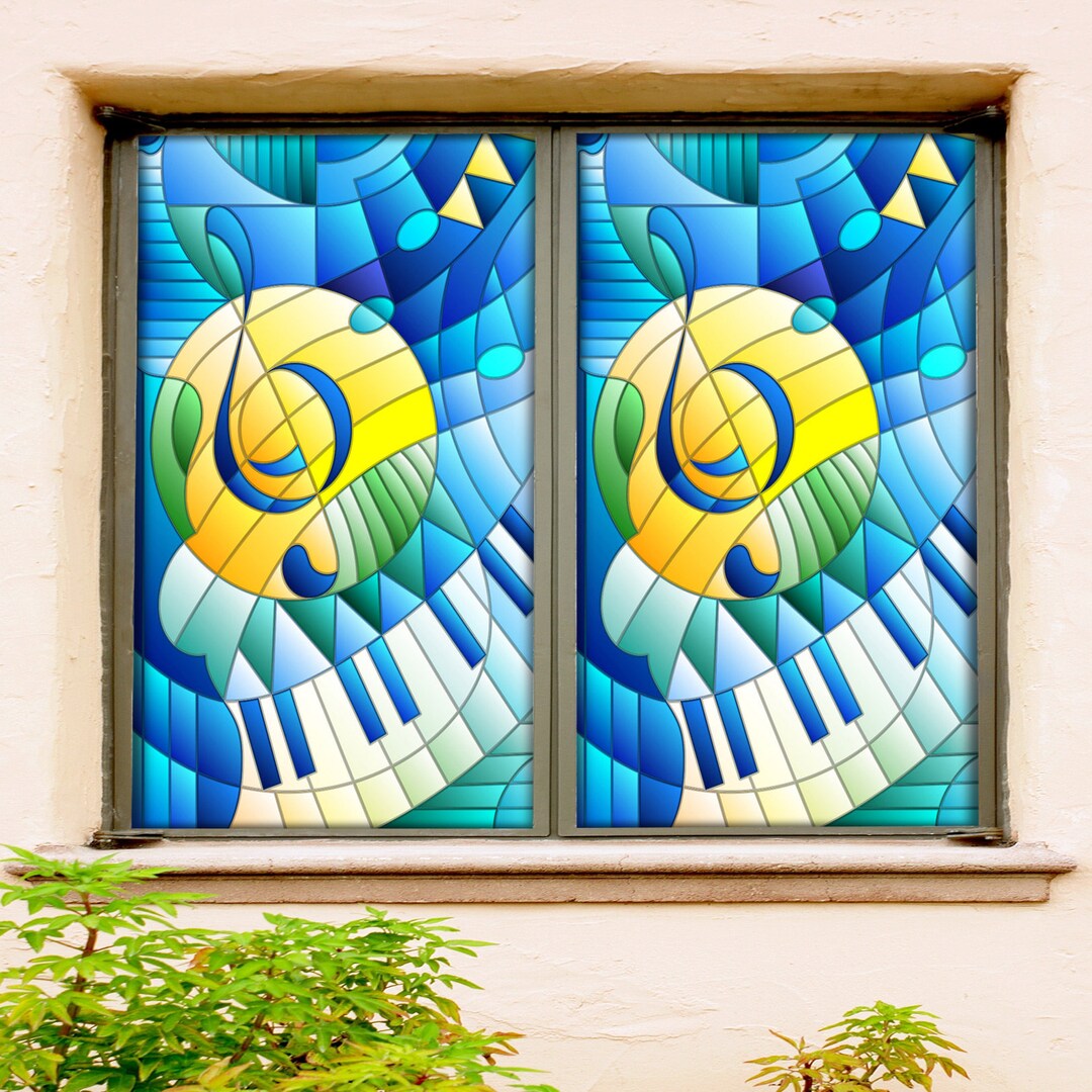3D Keyboard Note W5121 Window Film Print Sticker Cling Stained Glass ...