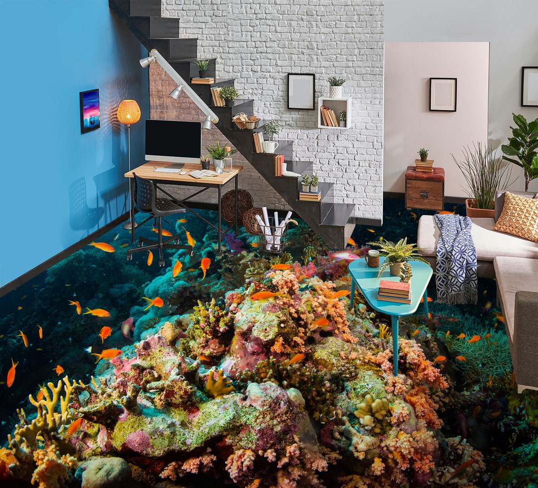 3D Sea Bottom Fish 1752 Floor Wallpaper Murals Self-adhesive Removable ...
