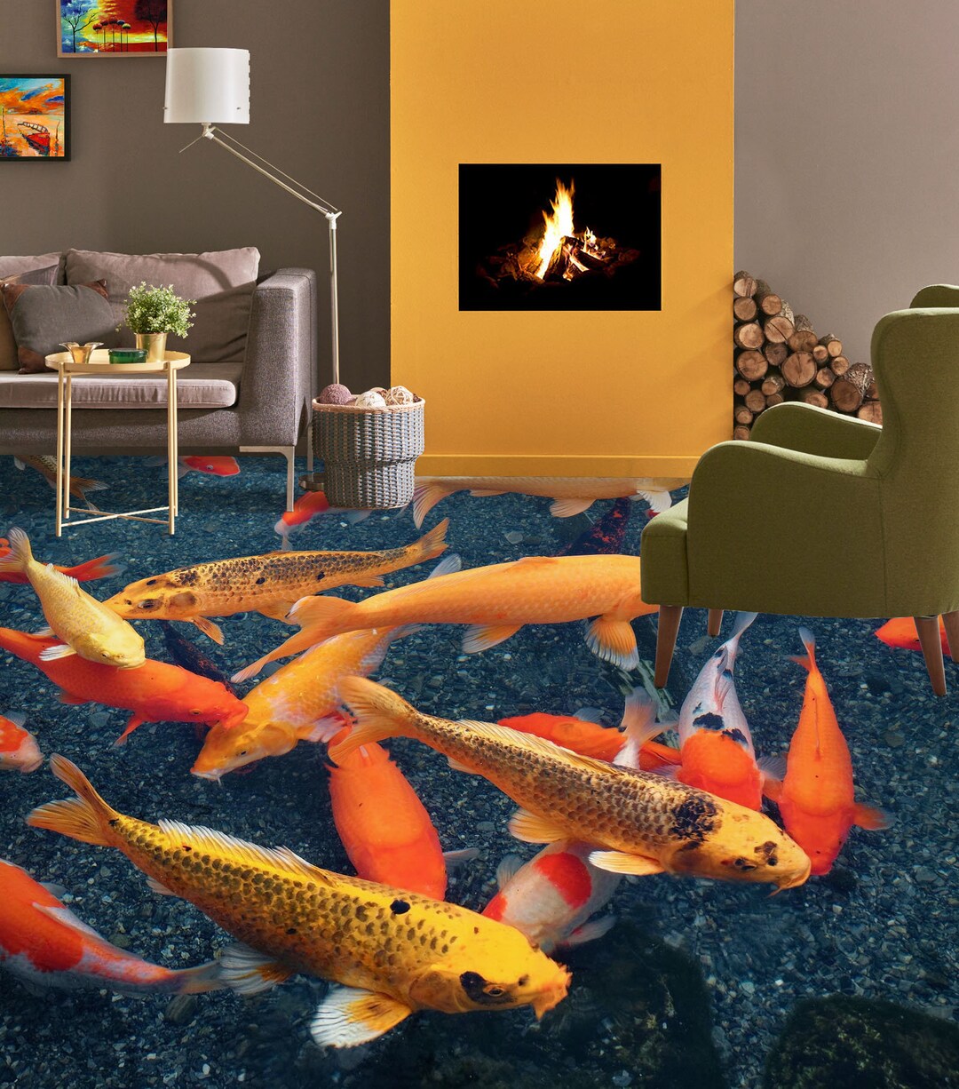 3D Goldfish 3662 Floor Wallpaper Murals Self-adhesive Removable Kitchen ...