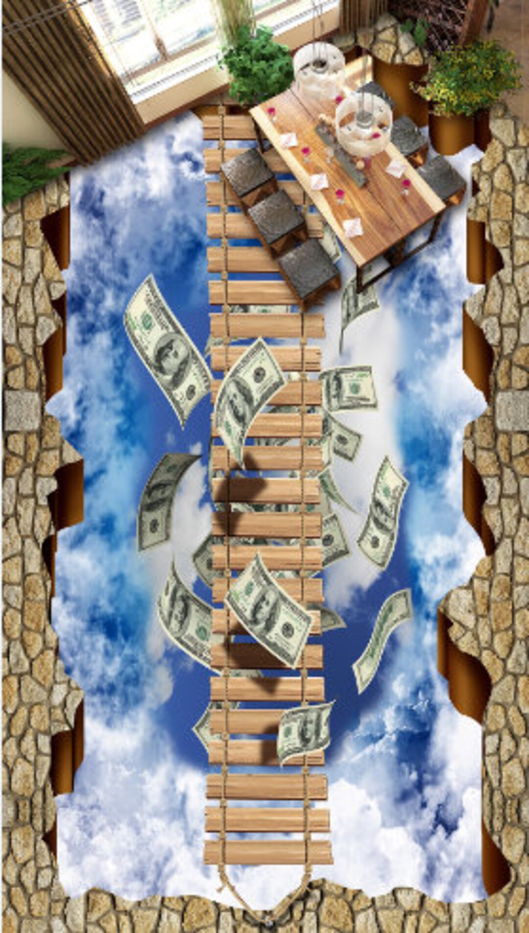 3D Paper Money Bridge 0353 Floor Wallpaper Murals Self-adhesive ...