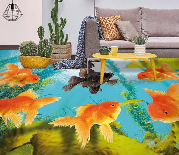 3D Goldfish Painting 8074 Floor Wallpaper Murals Self-adhesive - Etsy