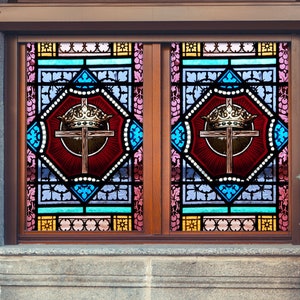 3D Crown Honor W6331 Window Film Print Sticker Cling Stained Glass Xmas ...