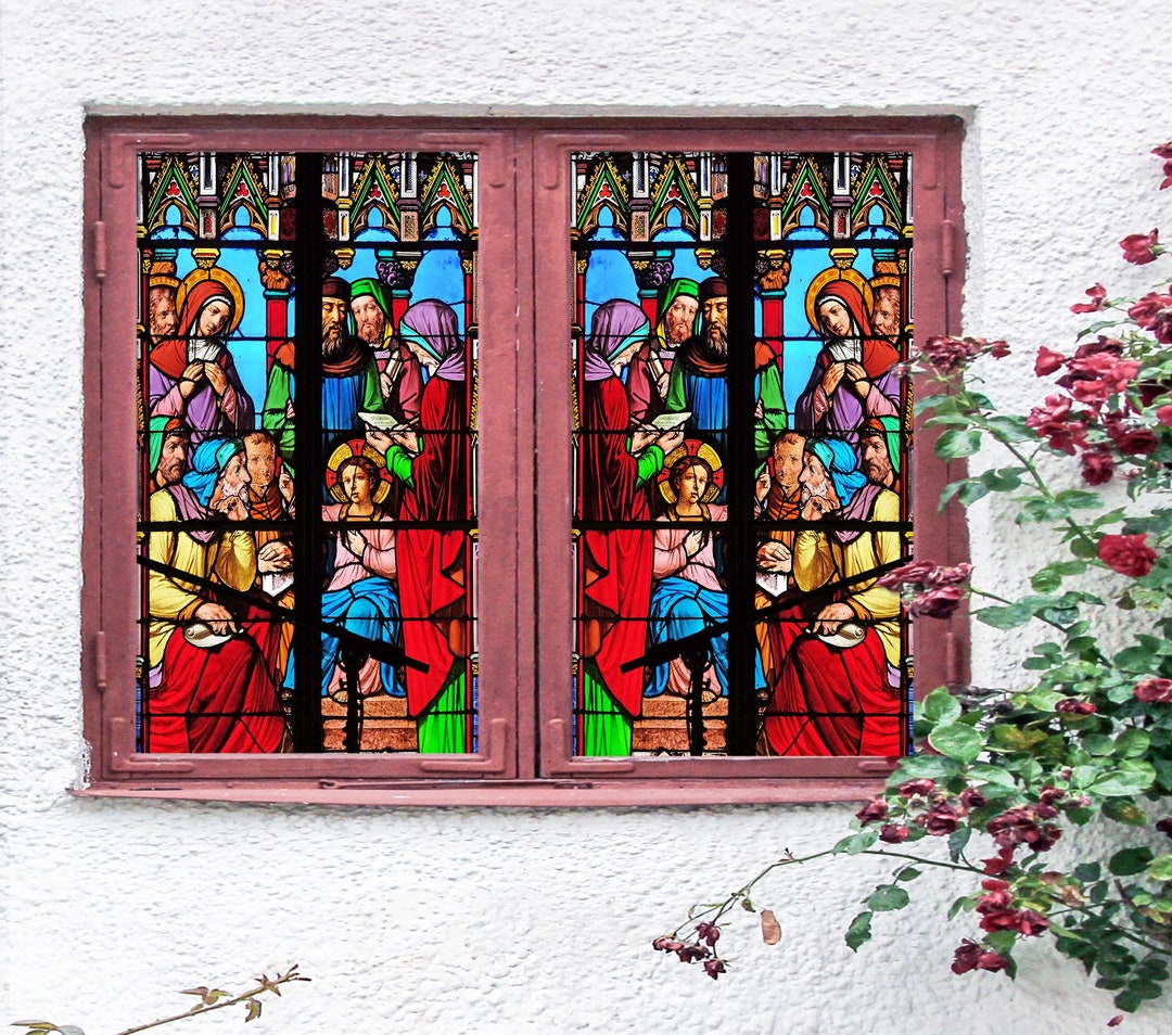 3D Church Crowd W1450 Window Film Print Sticker Cling Stained Glass ...