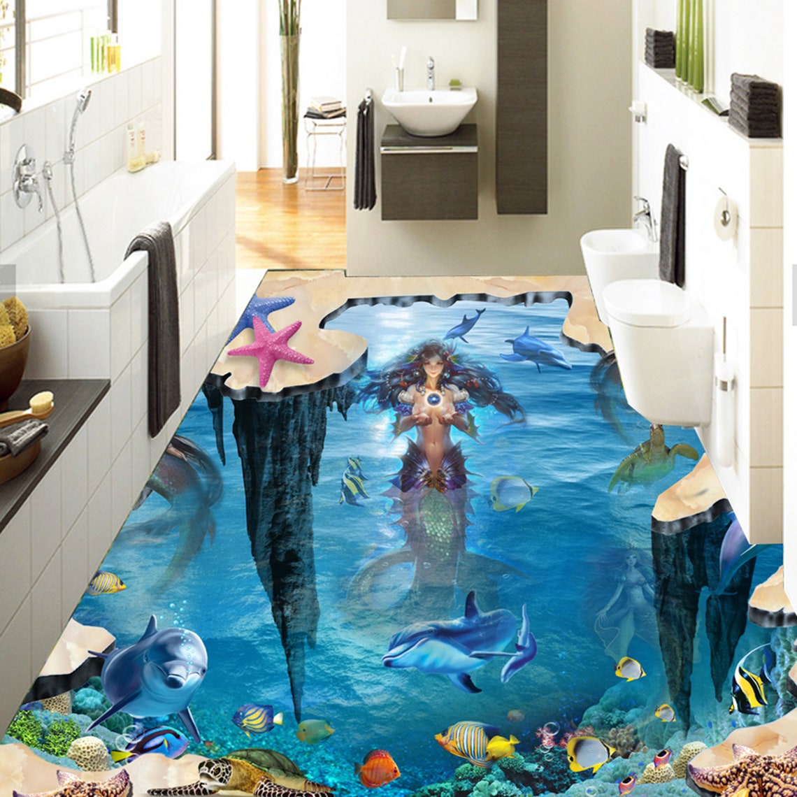 3D Mermaid Dolphin 1772 Floor Wallpaper Murals Self-adhesive - Etsy
