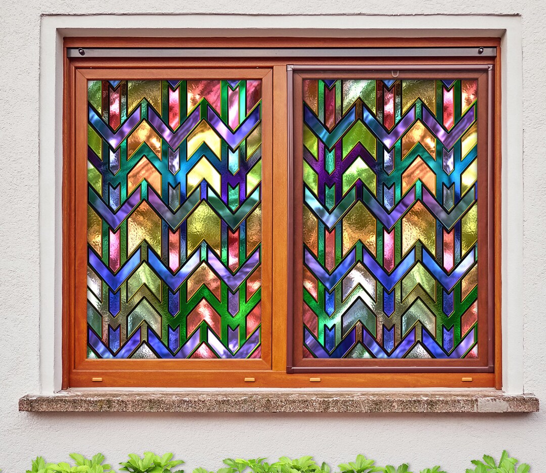 3D Wave Pattern W2118 Window Film Print Sticker Cling Stained Glass ...