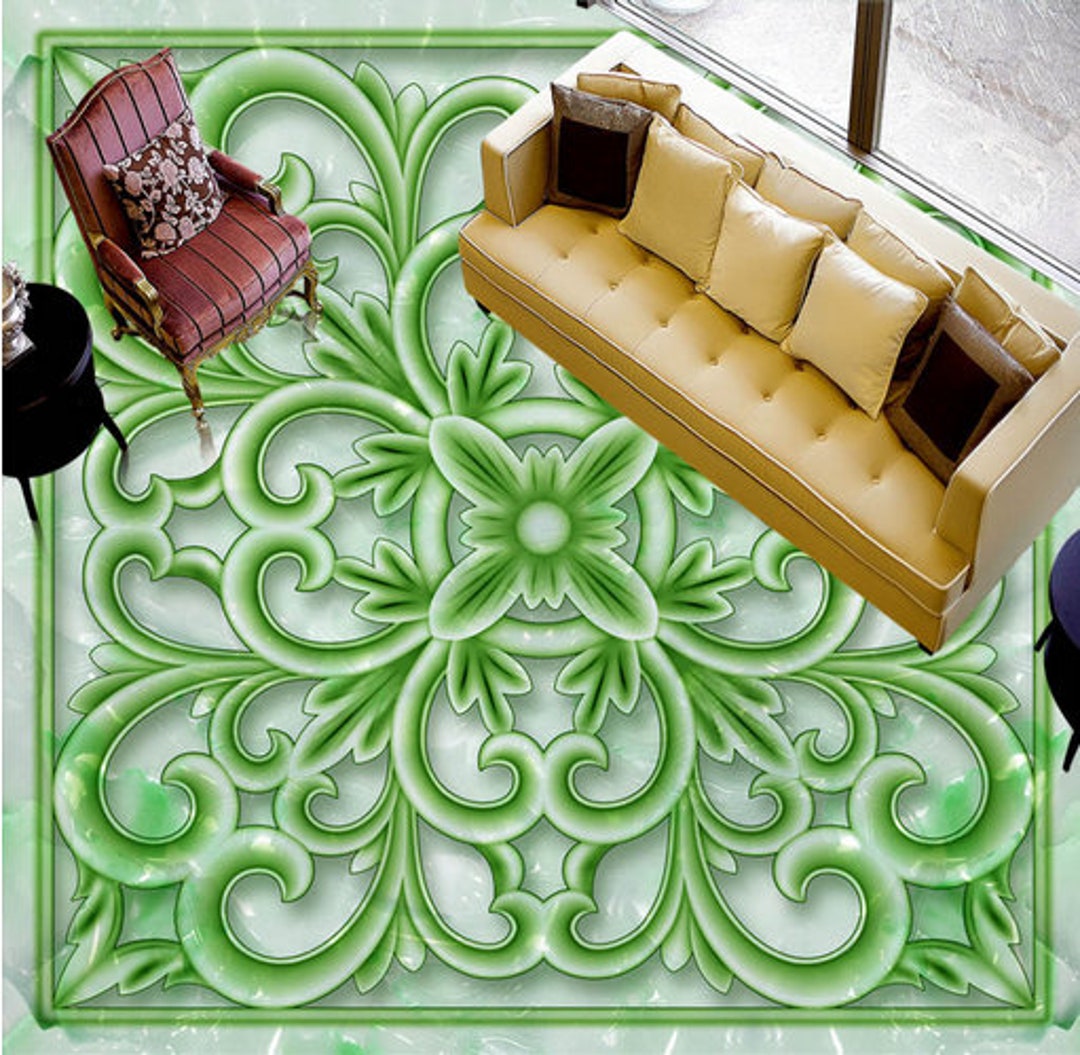 3D Green Petals Pattern 0869 Floor Wallpaper Murals Self-adhesive ...