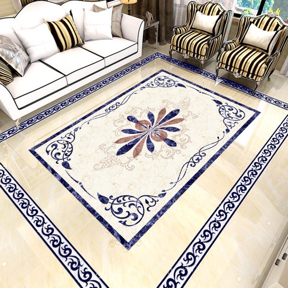 3D Blue Flower Pattern 1860 Floor Wallpaper Murals | Etsy