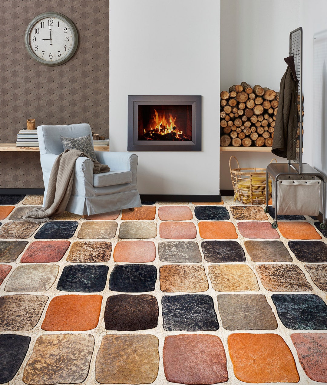 3D Square Stone 2056 Floor Wallpaper Murals Self-adhesive Removable ...