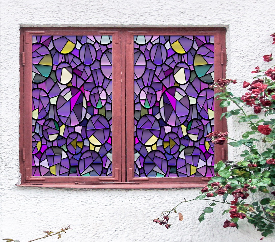 3D Purple Circular W6114 Window Film Print Sticker Cling Stained Glass ...