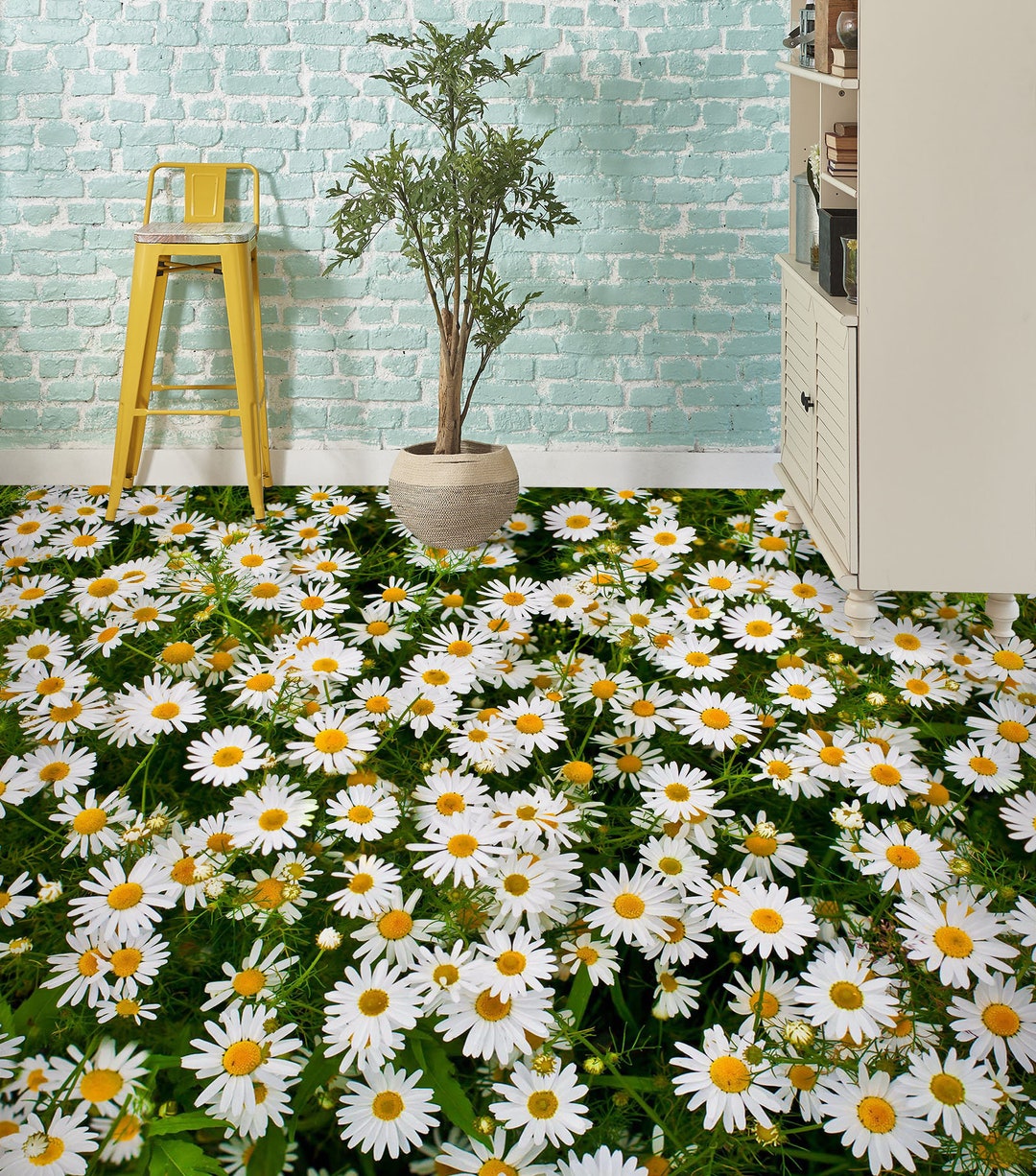 3D White Daisies 1707 Floor Wallpaper Murals Self-adhesive Removable ...