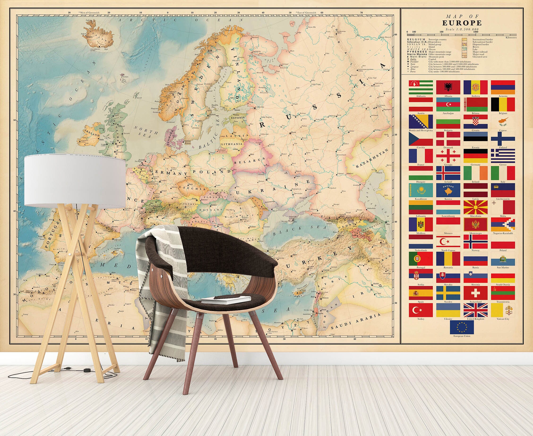 National Flag World Map 067 Wallpaper Mural Self Adhesive Peel and ...