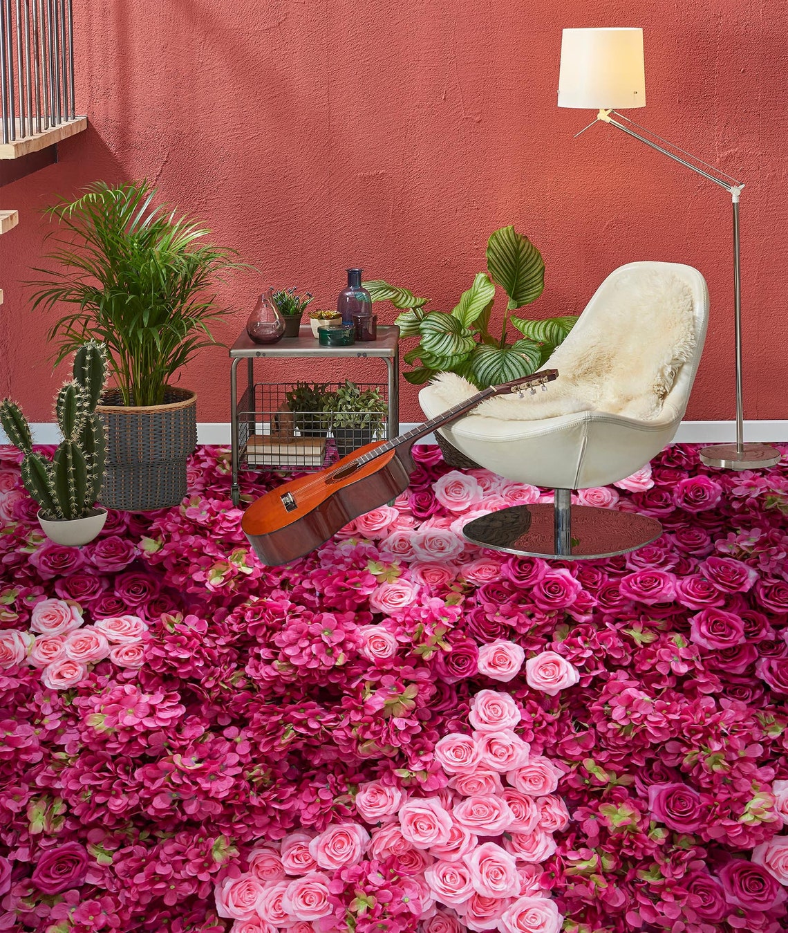3D Pink Rose Hydrangea 2616 Floor Wallpaper Murals Self-adhesive ...