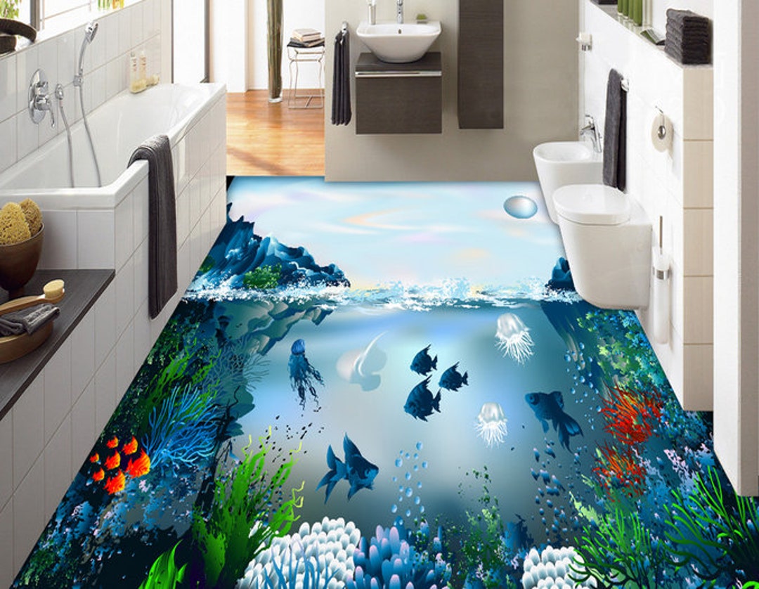3D Lake Fish Jellyfish 0881 Floor Wallpaper Murals Self-adhesive ...