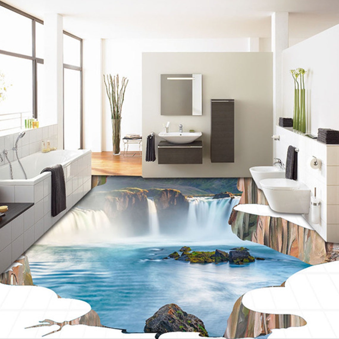 3D Waterfall Stone 1367 Floor Wallpaper Murals Self-adhesive - Etsy