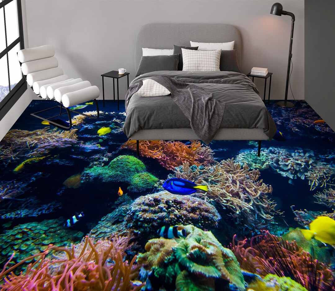 3D Animal Blue Fish 2067 Floor Wallpaper Murals Self-adhesive Removable ...