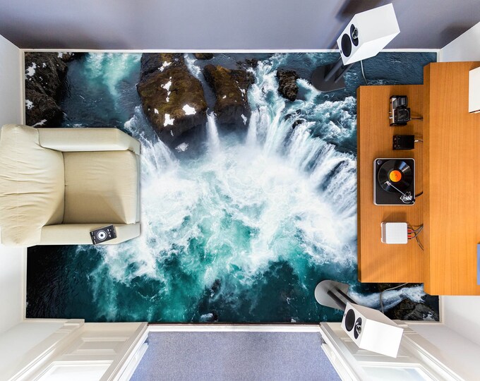 3D Blue Waterfall Design JJ7169FF Floor Wallpaper Murals Self-adhesive ...