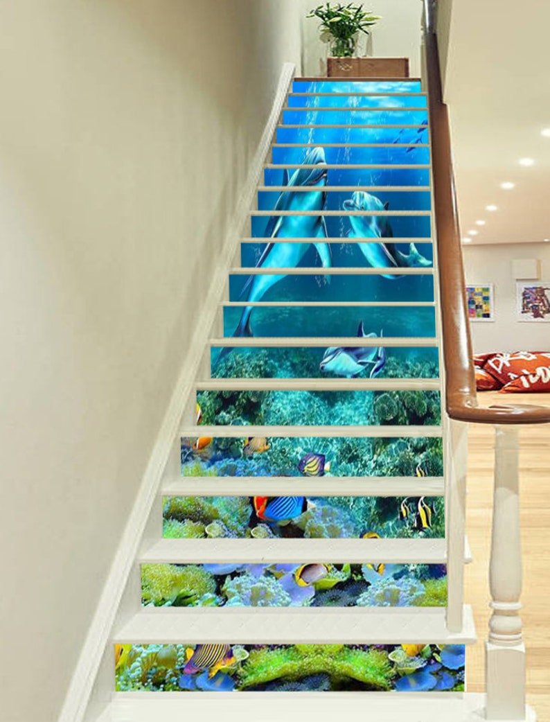 3D Dolphin Fish S1099 Pattern Tile Marble Stair Risers Decoration Photo ...