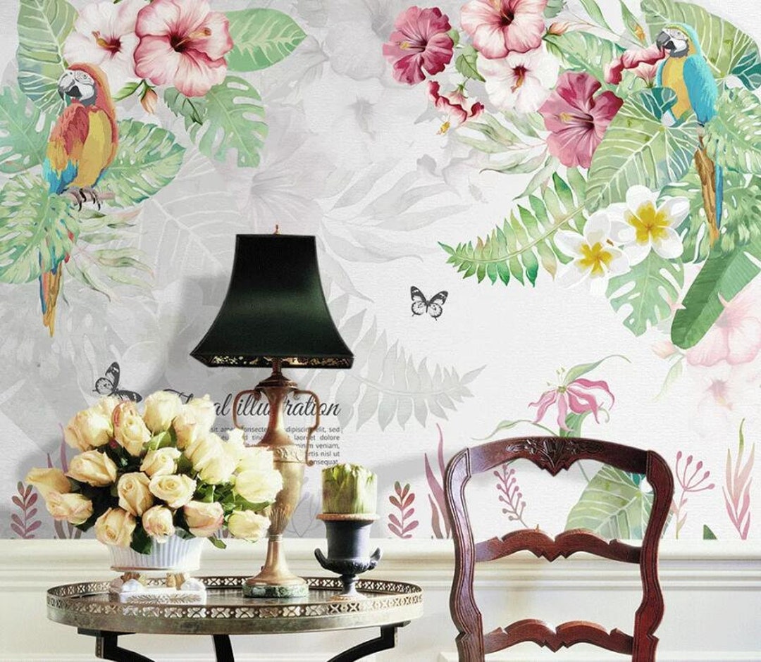 Parrot Flower WC253 Wallpaper Mural Self Adhesive Peel and Stick Wall ...