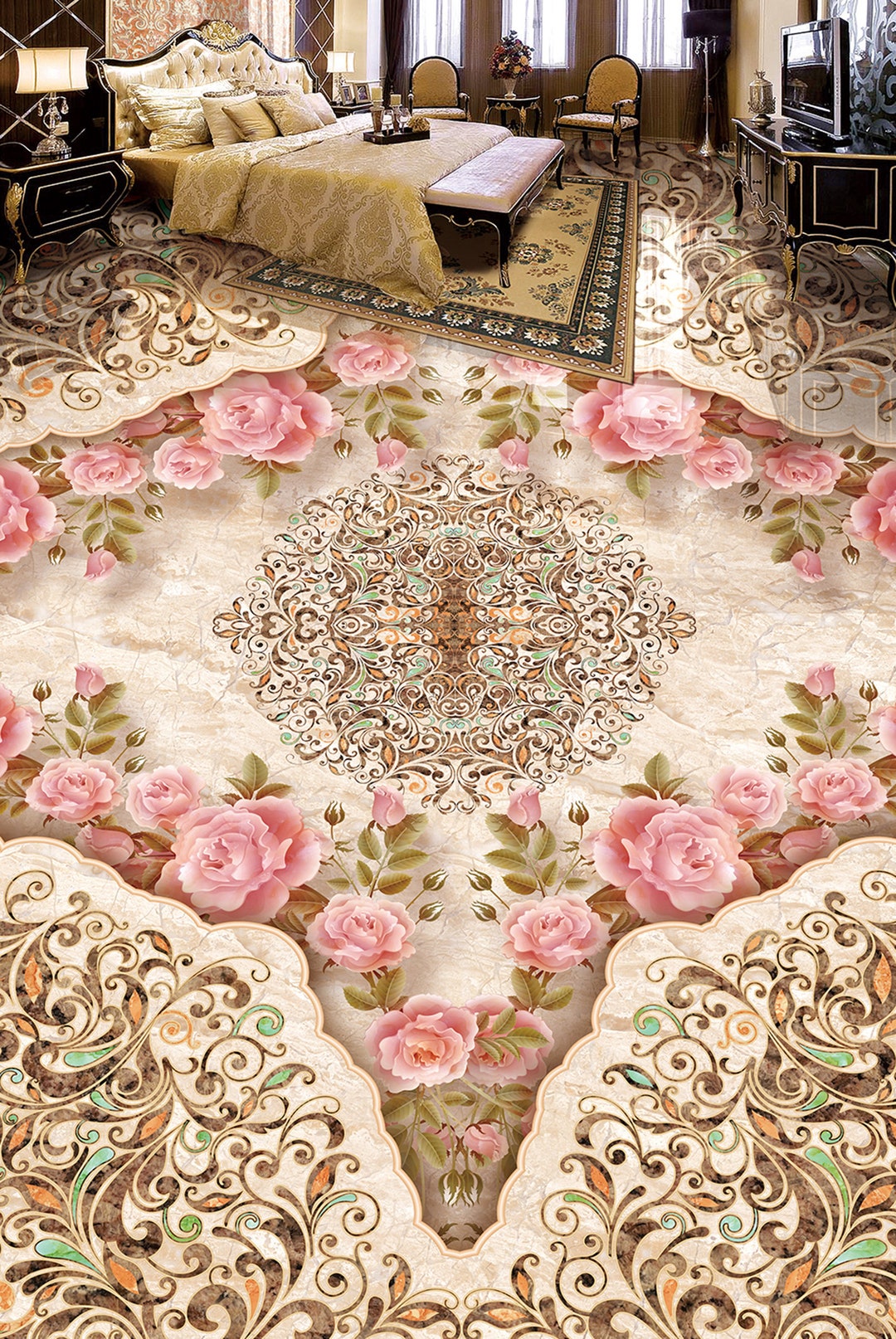 3D Pentagram Rose 1731 Floor Wallpaper Murals Self-adhesive Removable ...